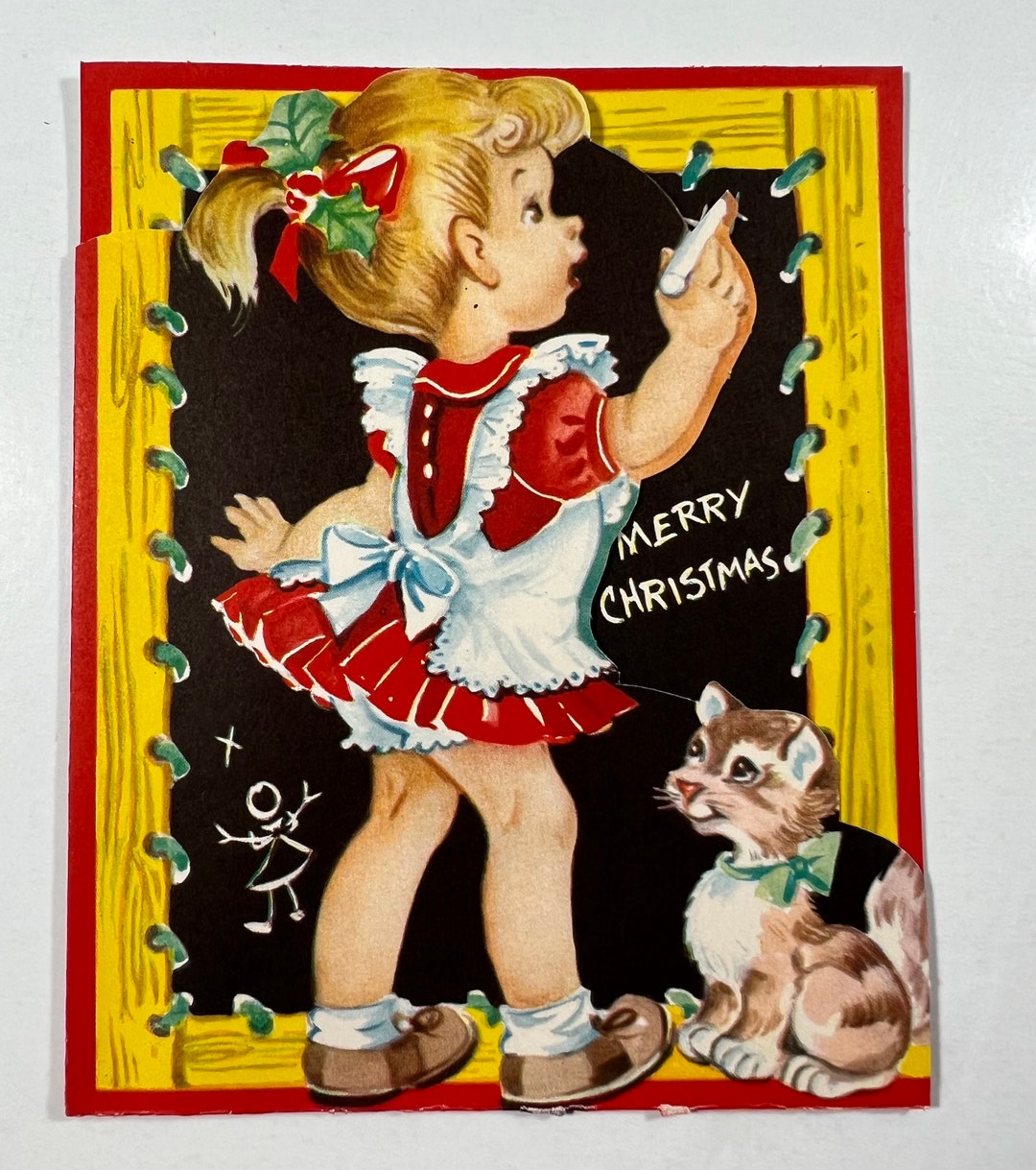 Vintage Girl & Kitty Cat Christmas Greeting Card Girl - Etsy