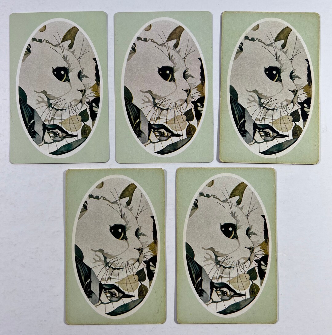 Vintage Set of 5 White Cat Playing Cards - White Kitty Cat ...
