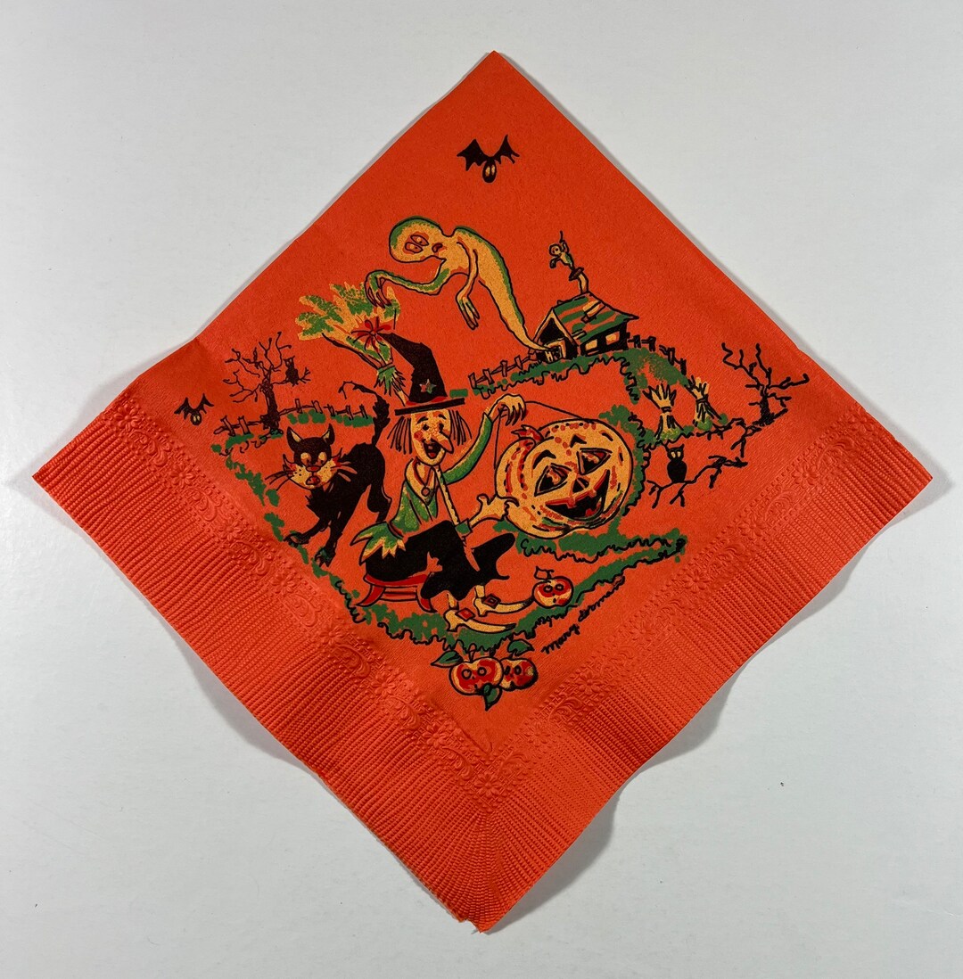 Vintage Cat, Scarecrow, Ghost Paper Napkin - Black Kitty Cat, Scarecrow ...