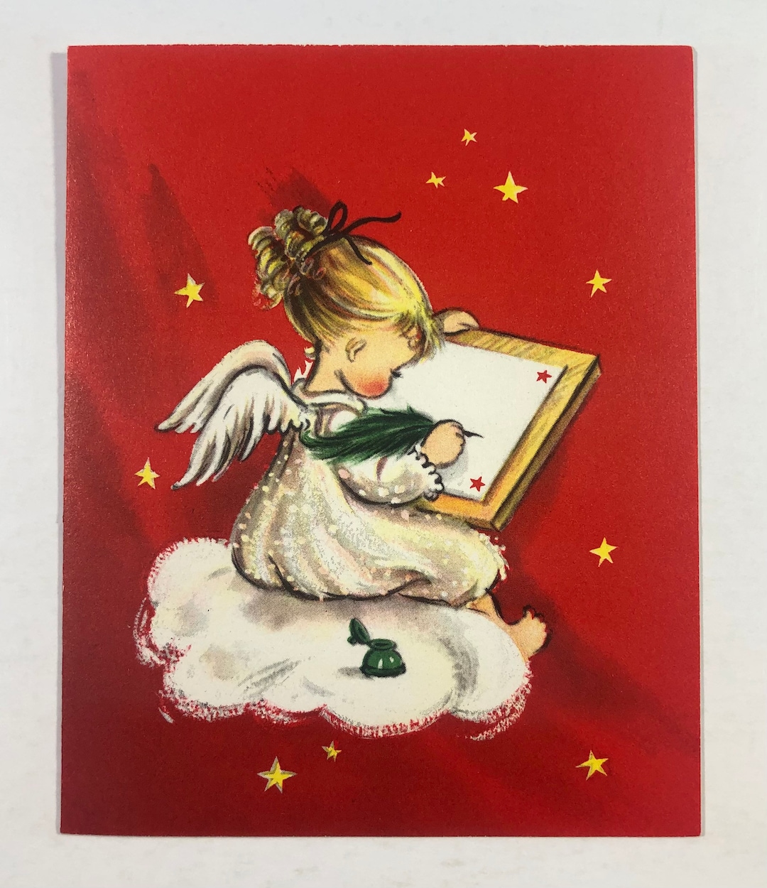Vintage Angel Hallmark Christmas Greeting Card Angel Writing Letter ...