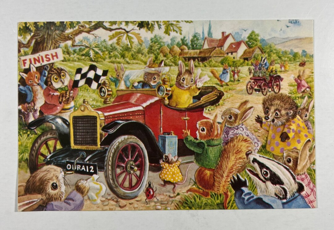 Vintage Anthropomorphic Bunnies & Animals Postcard Bunny Driving Car ...