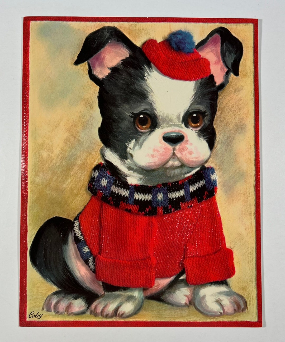 Vintage Coby Greeting Card - Bulldog, Dog Wearing Clothes & Hat ...