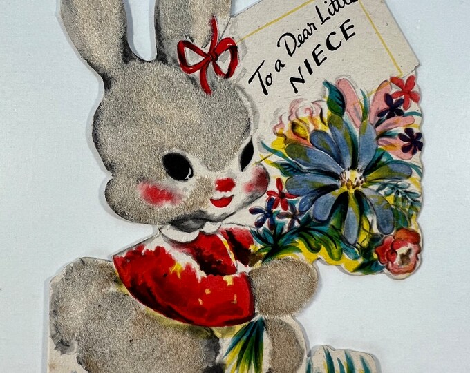 Vintage Bunny Hallmark Birthday Greeting Card - Bunny Carrying Flowers ...
