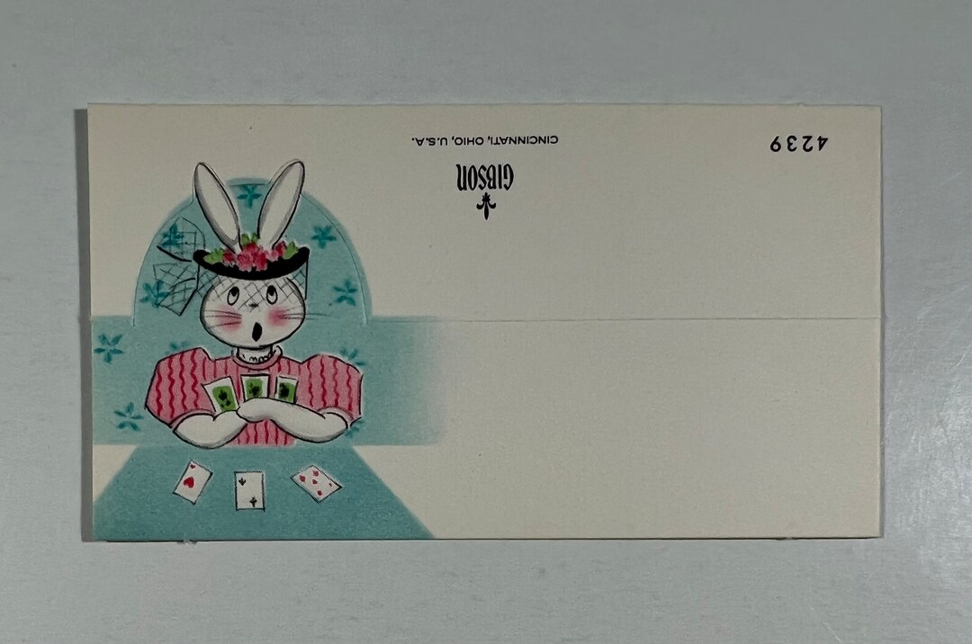 Vintage Gibson Bunny Place Card - Bunny Playing Card Game, Playing ...