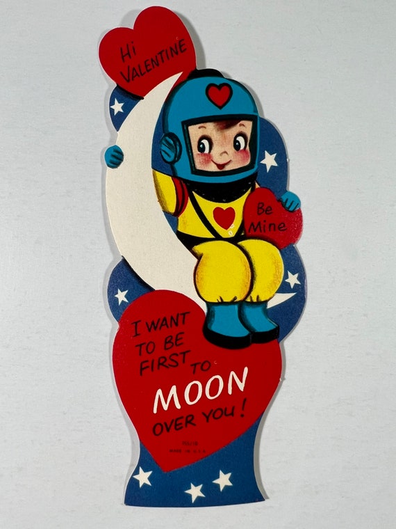 Vintage Astronaut With Moon & Stars Space Valentine Greeting | Etsy