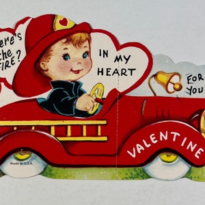 Vintage Firefighter Driving Firetruck Valentine Greeting Card wheres ...