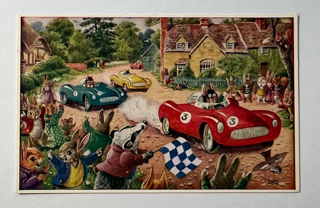 Vintage Anthropomorphic Bunnies & Animals Postcard - Bunnies Driving ...