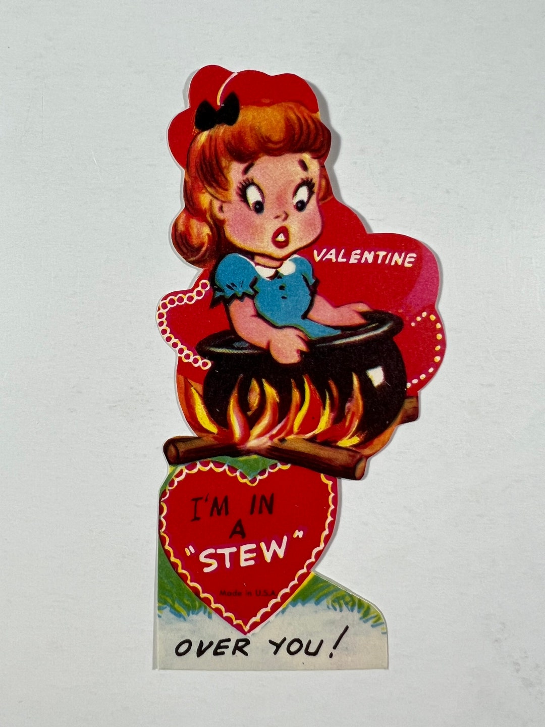 Vintage Girl in Pot Valentine Greeting Card - “valentine I’m in A Stew ...