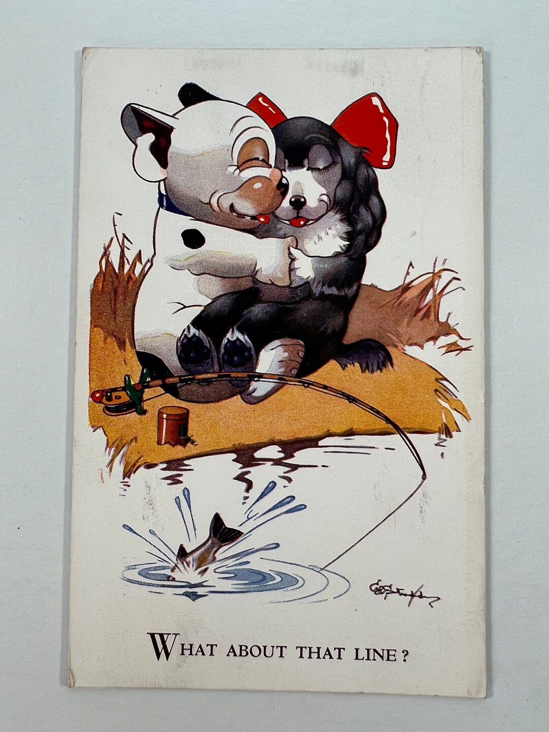 Vintage Anthropomorphic Dog Postcard Puppy Dogs Fishing, what About ...