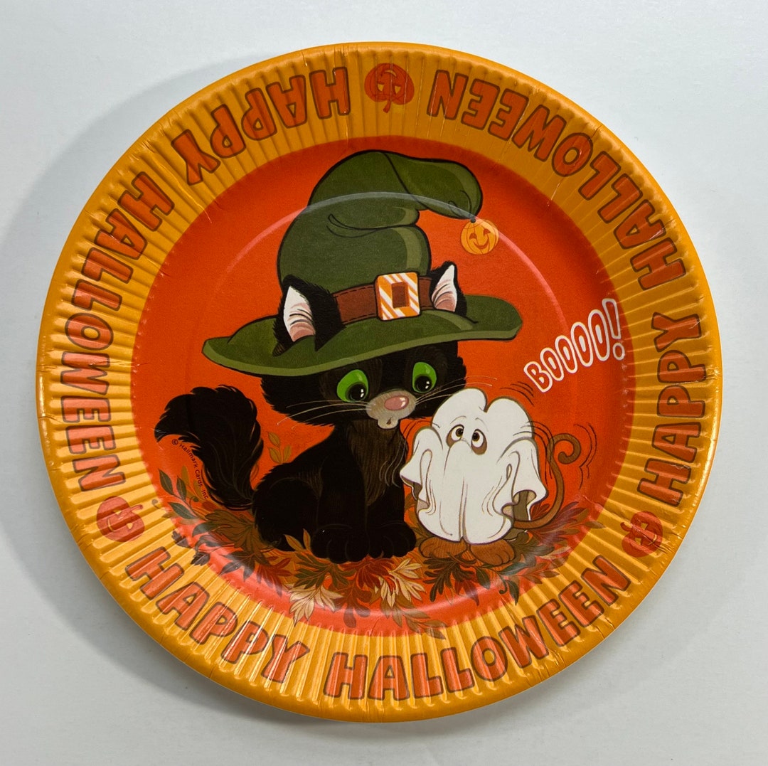 Vintage Cat & Ghost Hallmark Halloween Paper Plate - Black Kitty Cat ...