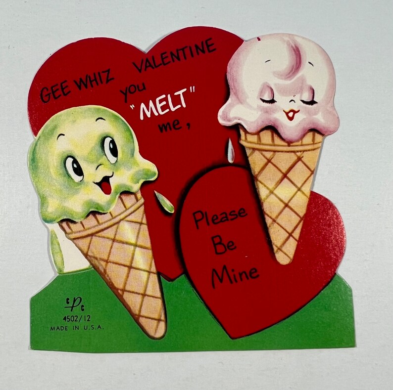 Vintage Anthropomorphic Ice Cream Valentine Greeting Card - Ice Cream ...