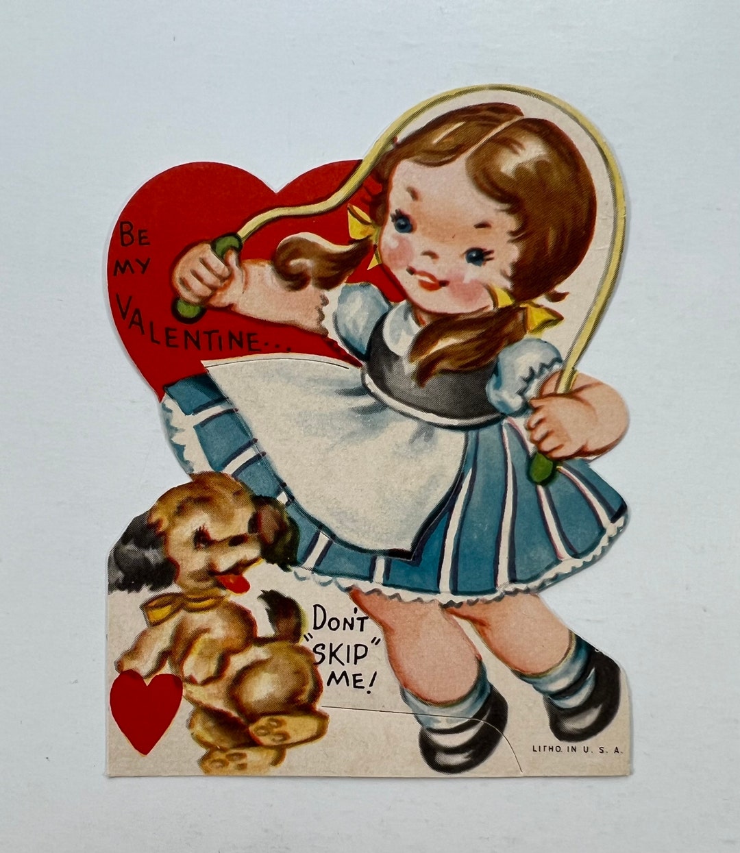 Vintage Girl Jump Roping With Dog Valentine Greeting Card -“be My ...