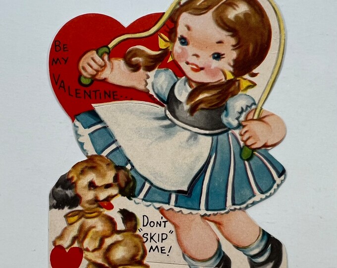 Vintage Girl Jump Roping With Dog Valentine Greeting Card -“be My ...