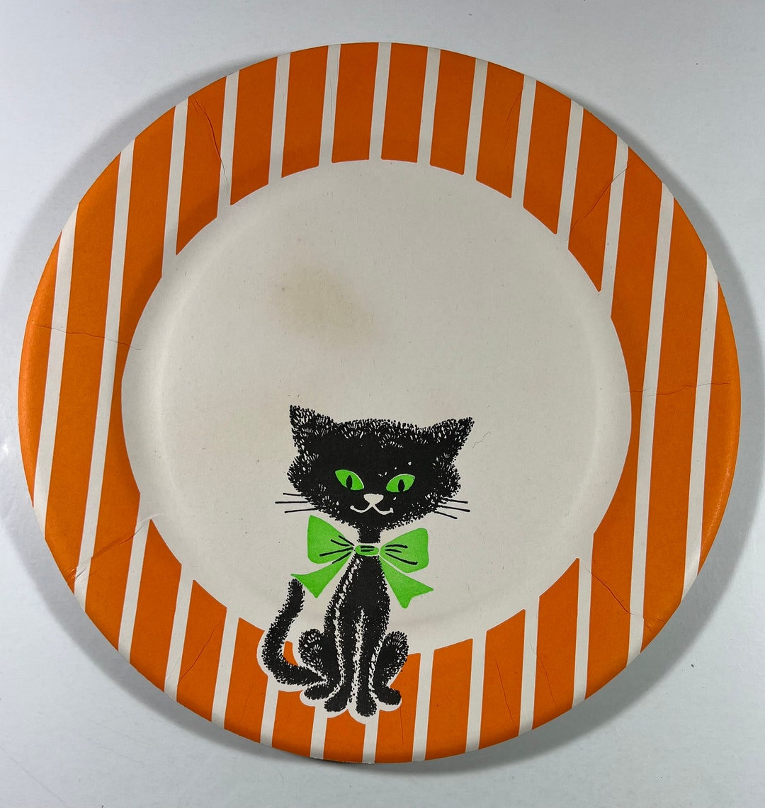 Vintage Black Cat Halloween Paper Plate - Black Kitty Car Wearing ...