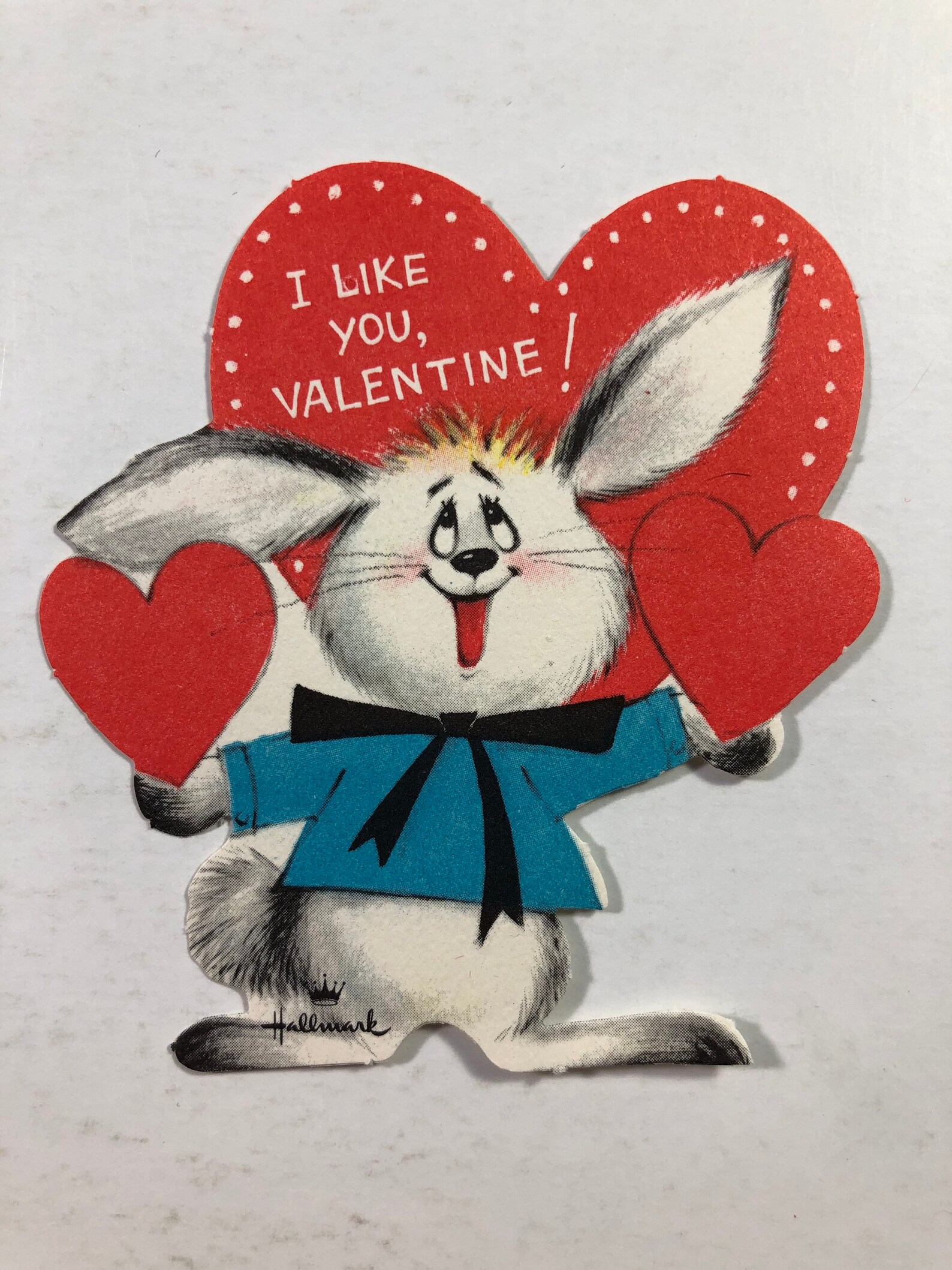 Vintage Bunny Hallmark Valentine Greeting Card - Hearts, “I Like You ...