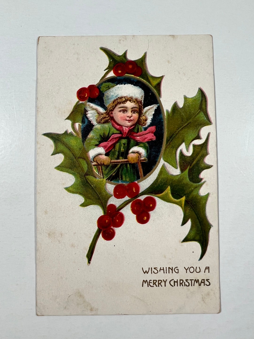 Vintage Girl Angel Christmas Postcard - Angel Wearing Hat, Xmas ...