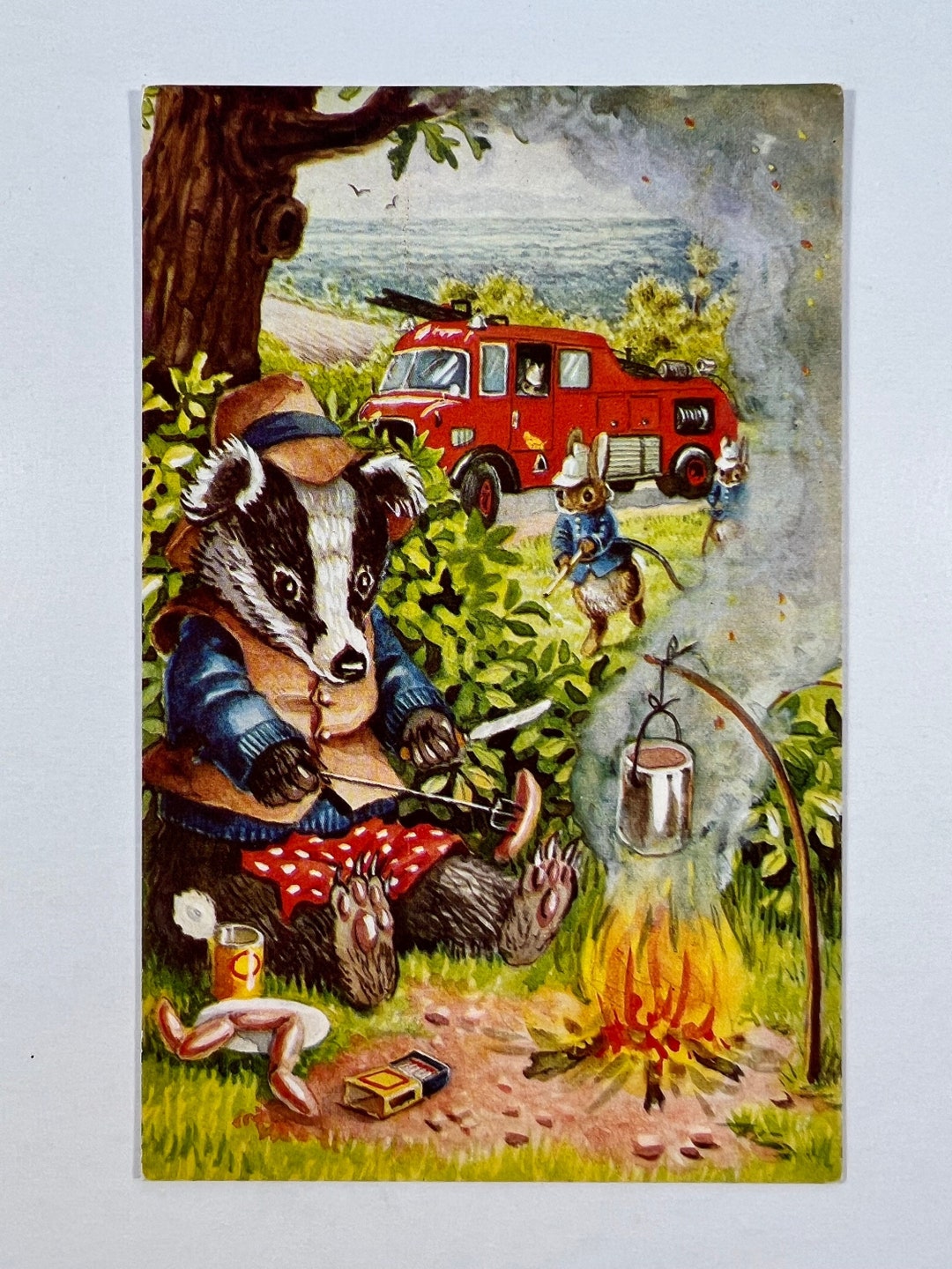 Vintage Anthropomorphic Bunny & Animals Postcard - Bunny Firefighters ...