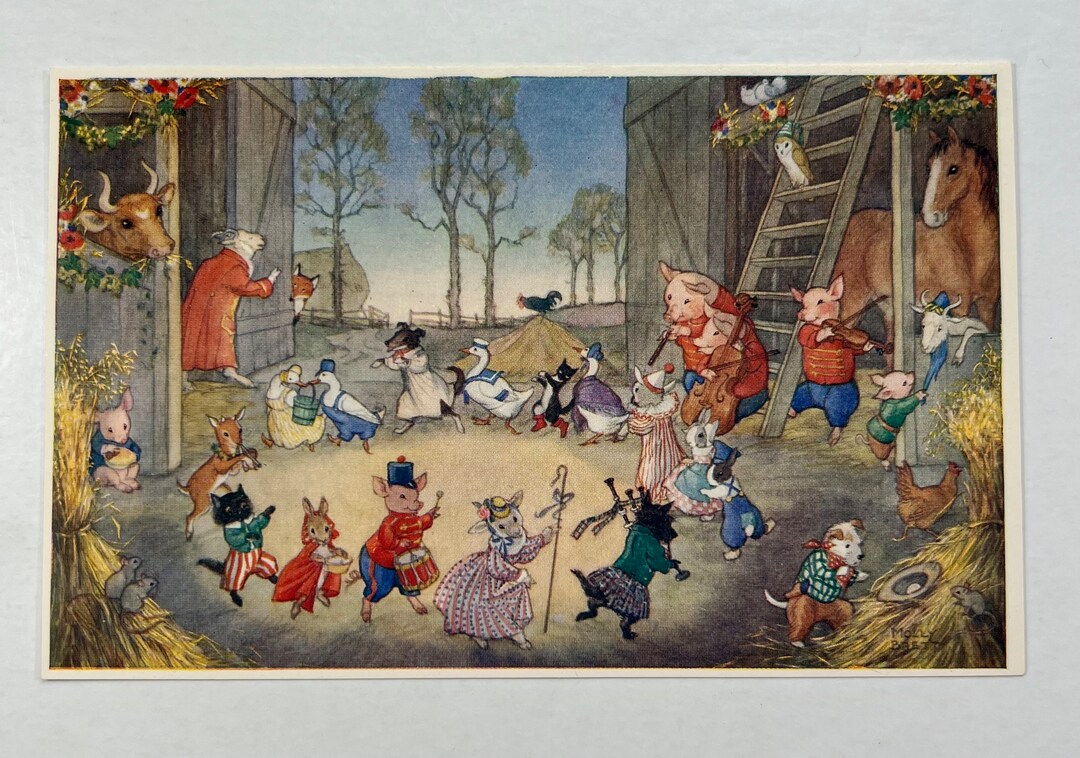 Vintage Anthropomorphic Animal Postcard - Animals Playing Music, a Pig ...