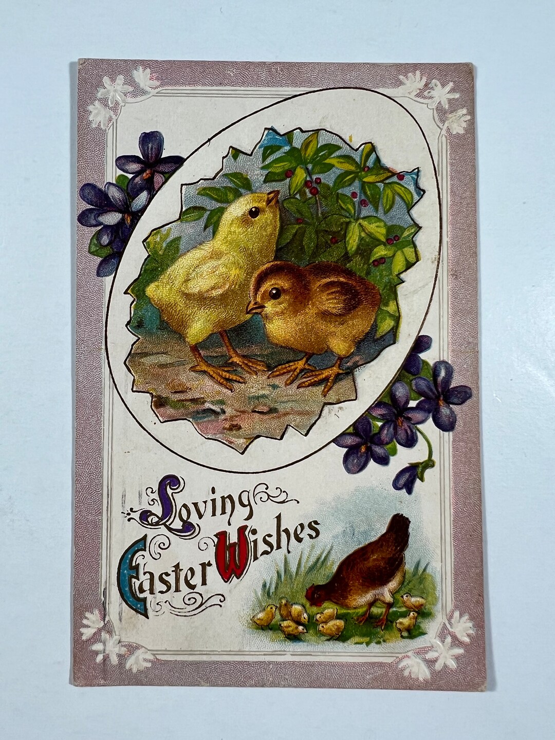 Vintage Chick Easter Postcard - Chicks Standing With Berries, Hen ...