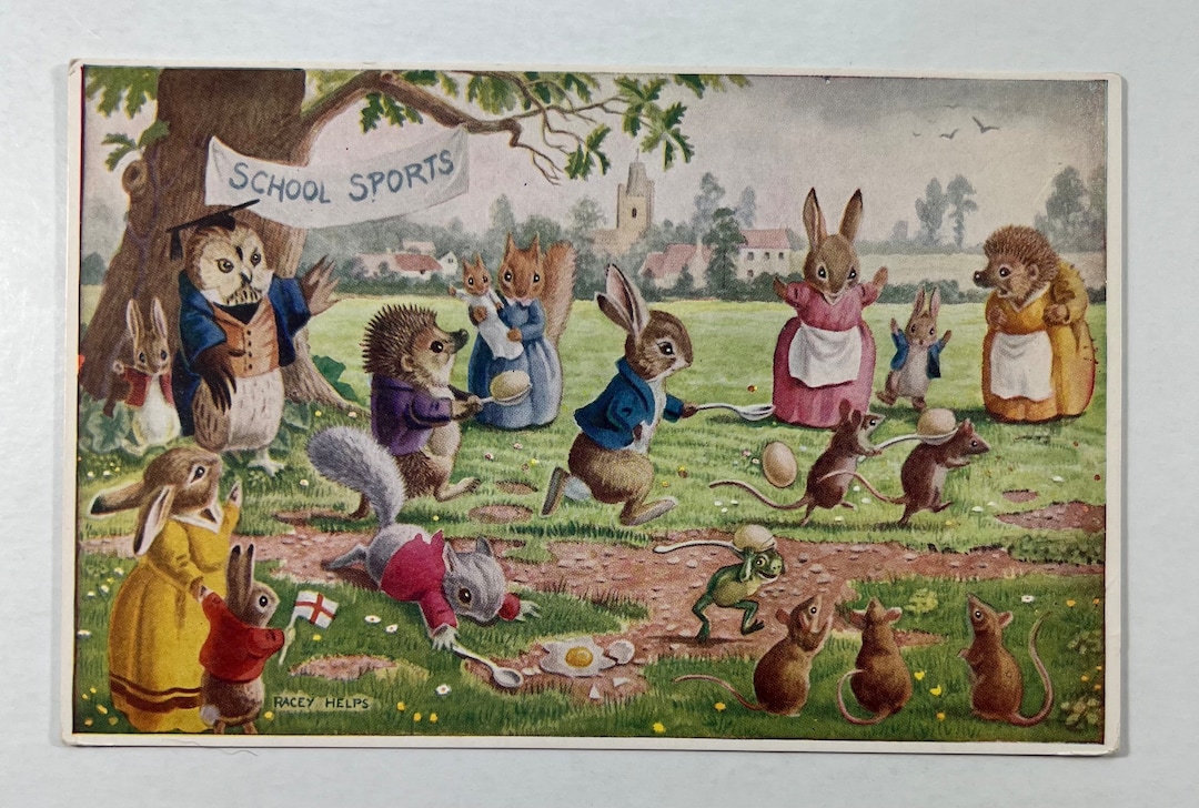 Vintage Anthropomorphic Bunny & Animals Postcard - Bunnies Egg and ...