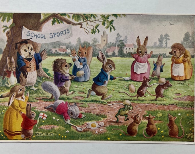 Vintage Anthropomorphic Bunny & Animals Postcard - Bunnies Egg and ...