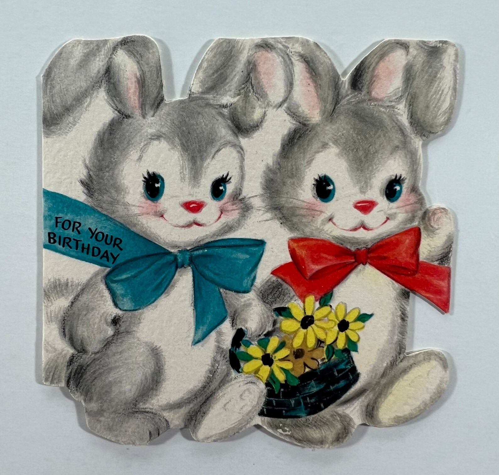 Vintage Bunny Hallmark Birthday Greeting Card - Bunnies Carrying Flower ...