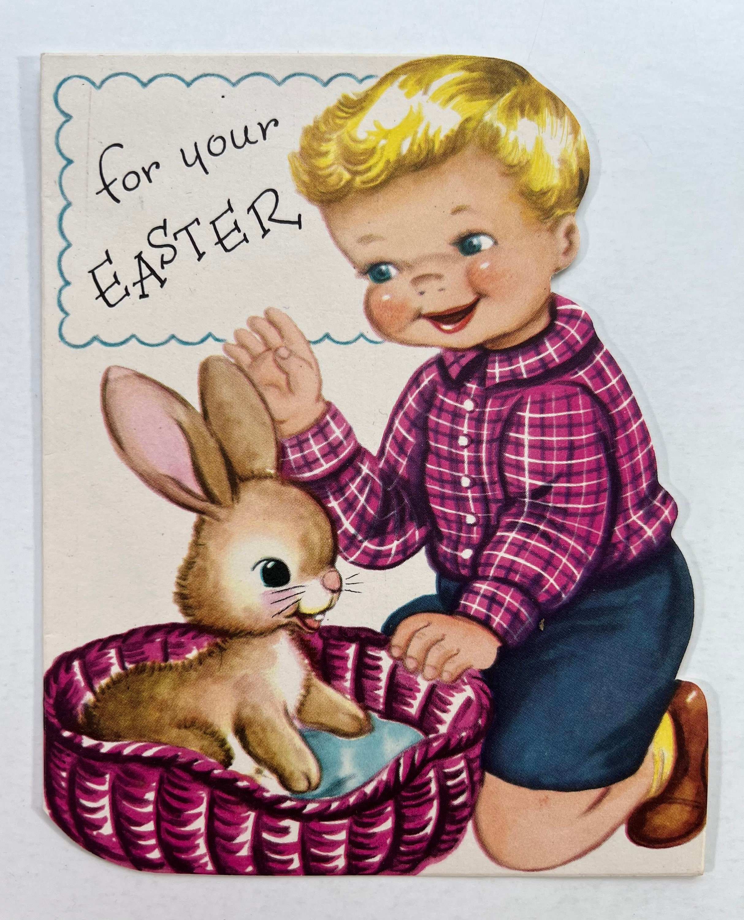 Vintage Boy & Bunny Whit Easter Greeting Card Bunny Sitting - Etsy