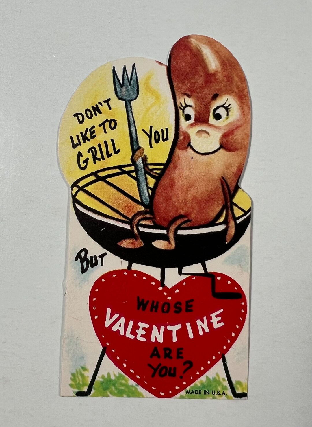 Vintage Hot Dog Valentine Greeting Card - Anthropomorphic Hot Dog on ...