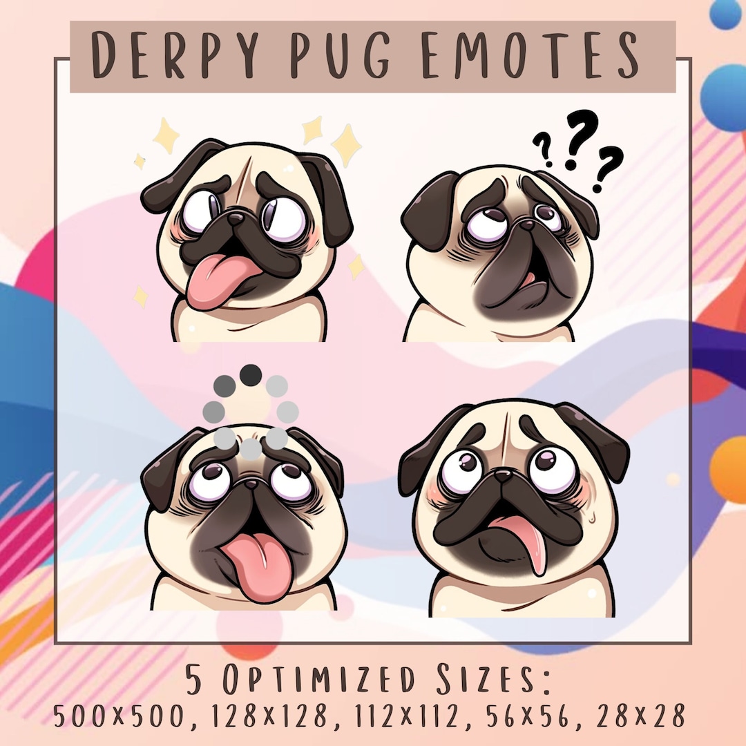 Derpy Pug Emote Set of 4 | Twitch and Discord Streamer Emotes - Etsy
