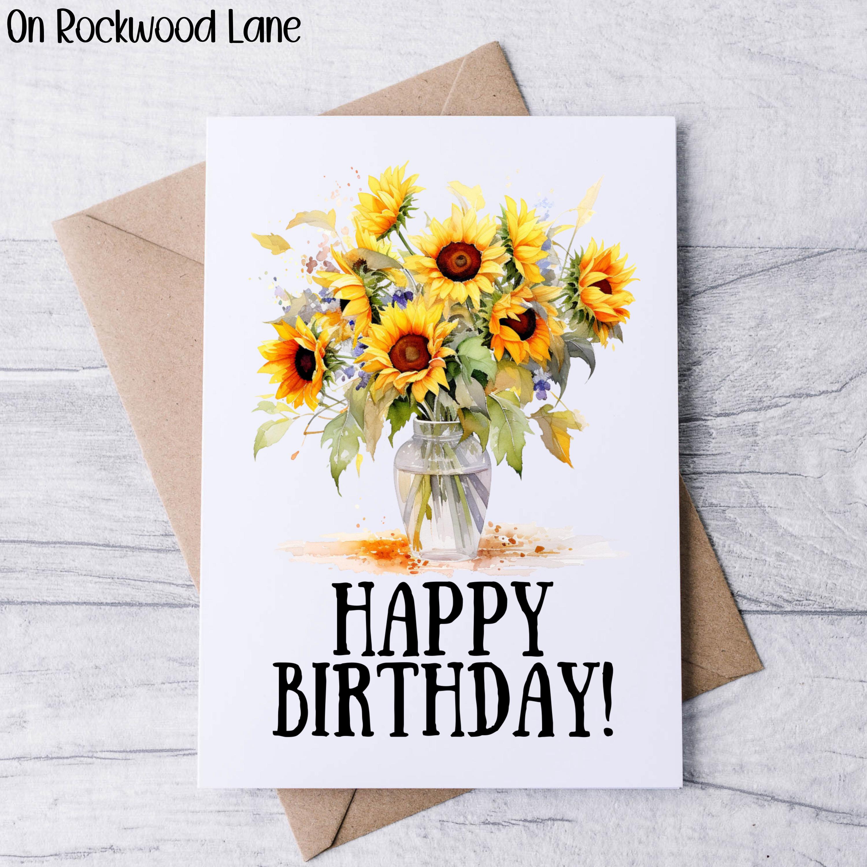 Printable Sunflower Birthday Card, Sunflower Bouquet, Flower Birthday ...