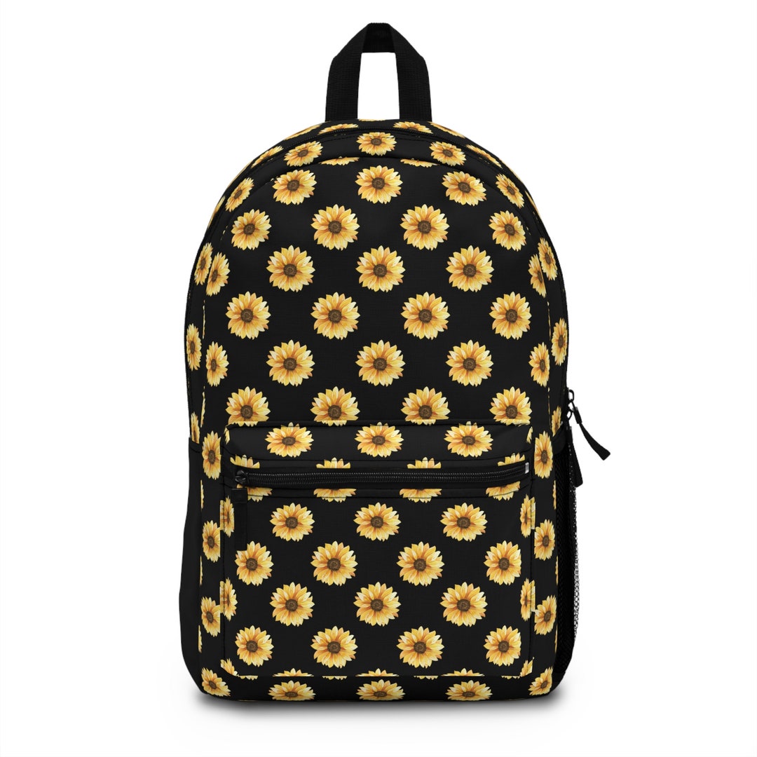 Cute Black Sunflower Backpack, Summer Fall Floral Backpack, Summer Fall ...