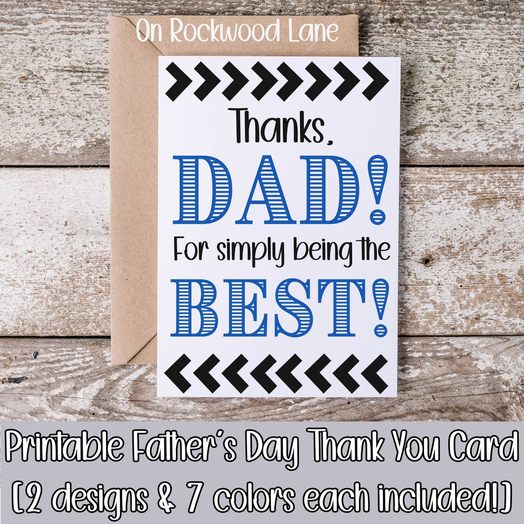Printable Father's Day Card, Printable Thank You Dad Card, Printable ...