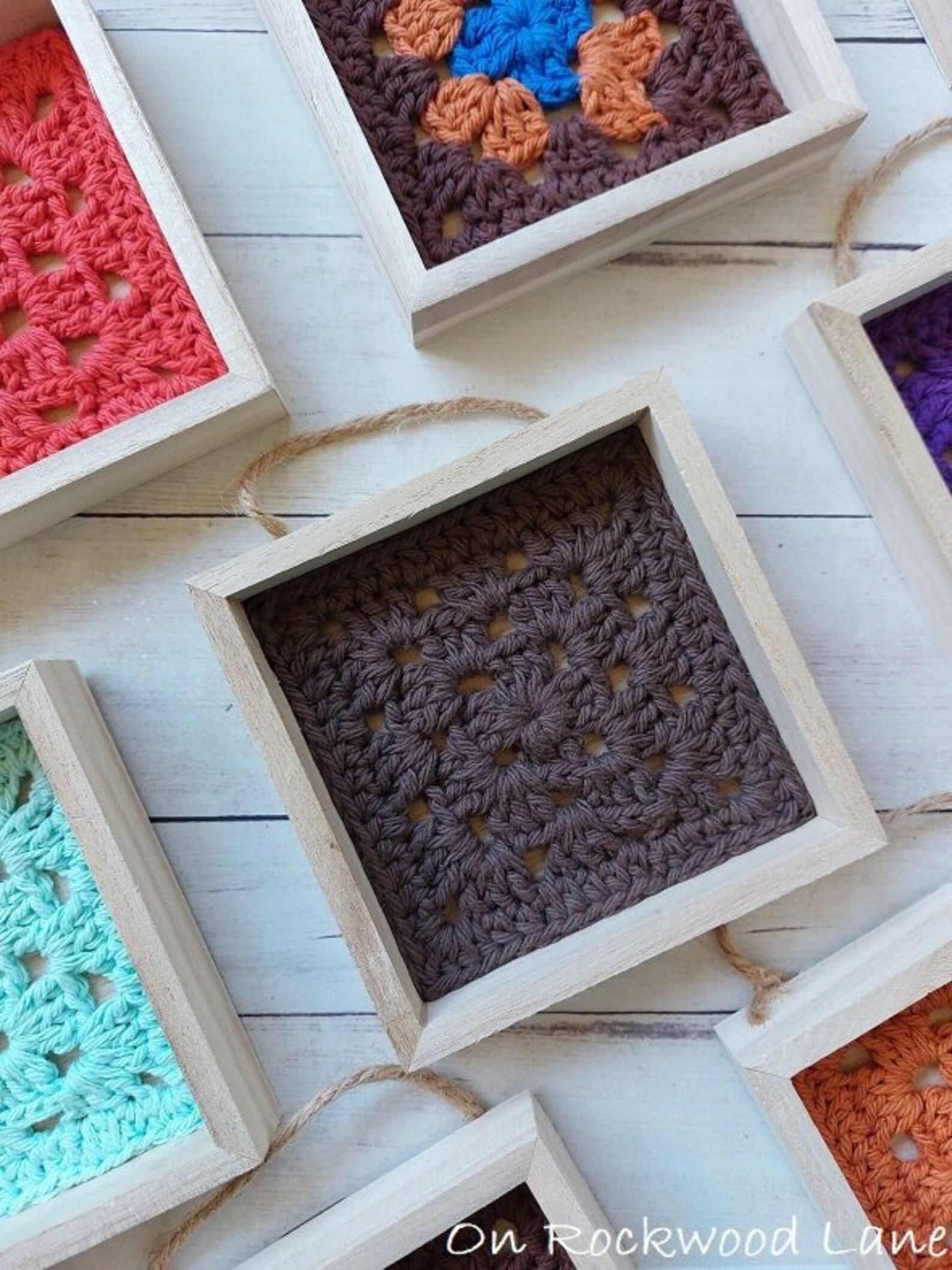 Brown Granny Square Shadow Box, Brown Granny Square Wall Hanging ...