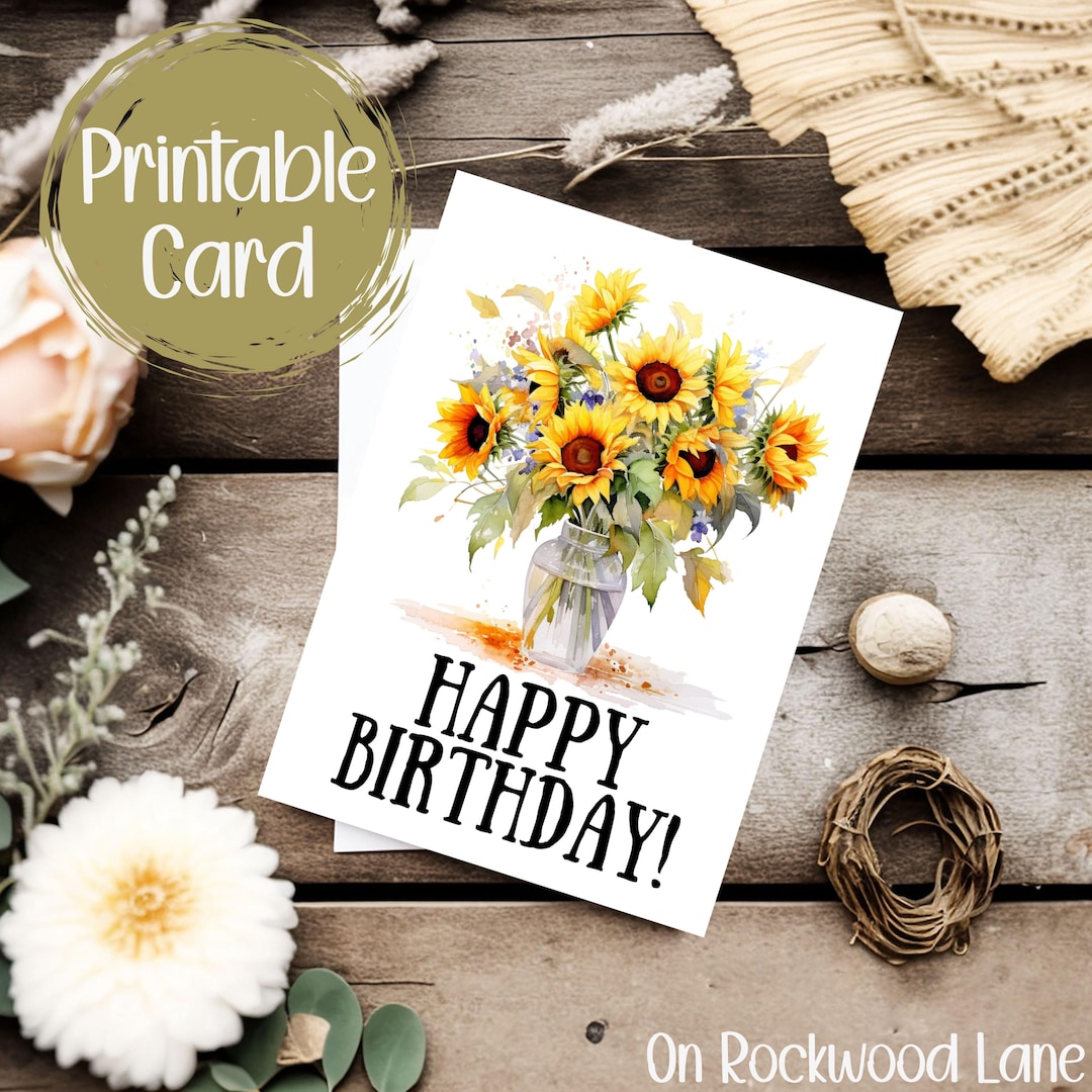 Printable Sunflower Birthday Card, Sunflower Bouquet, Flower Birthday ...