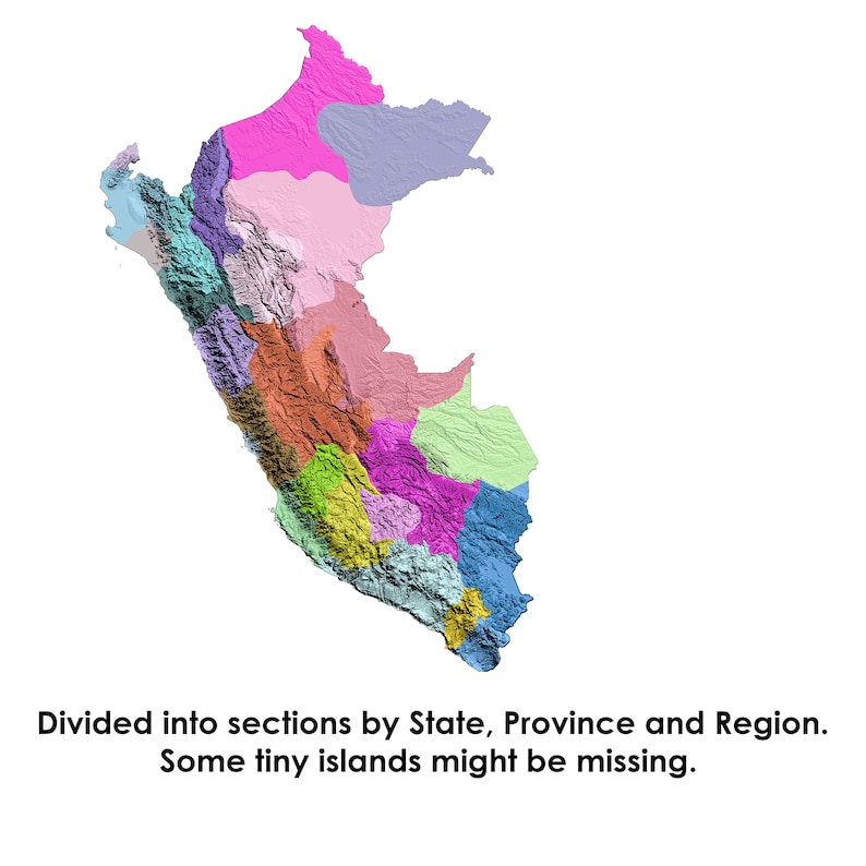 Peru Map Map of Peru Elevation Map Topographic Map Travel - Etsy Canada