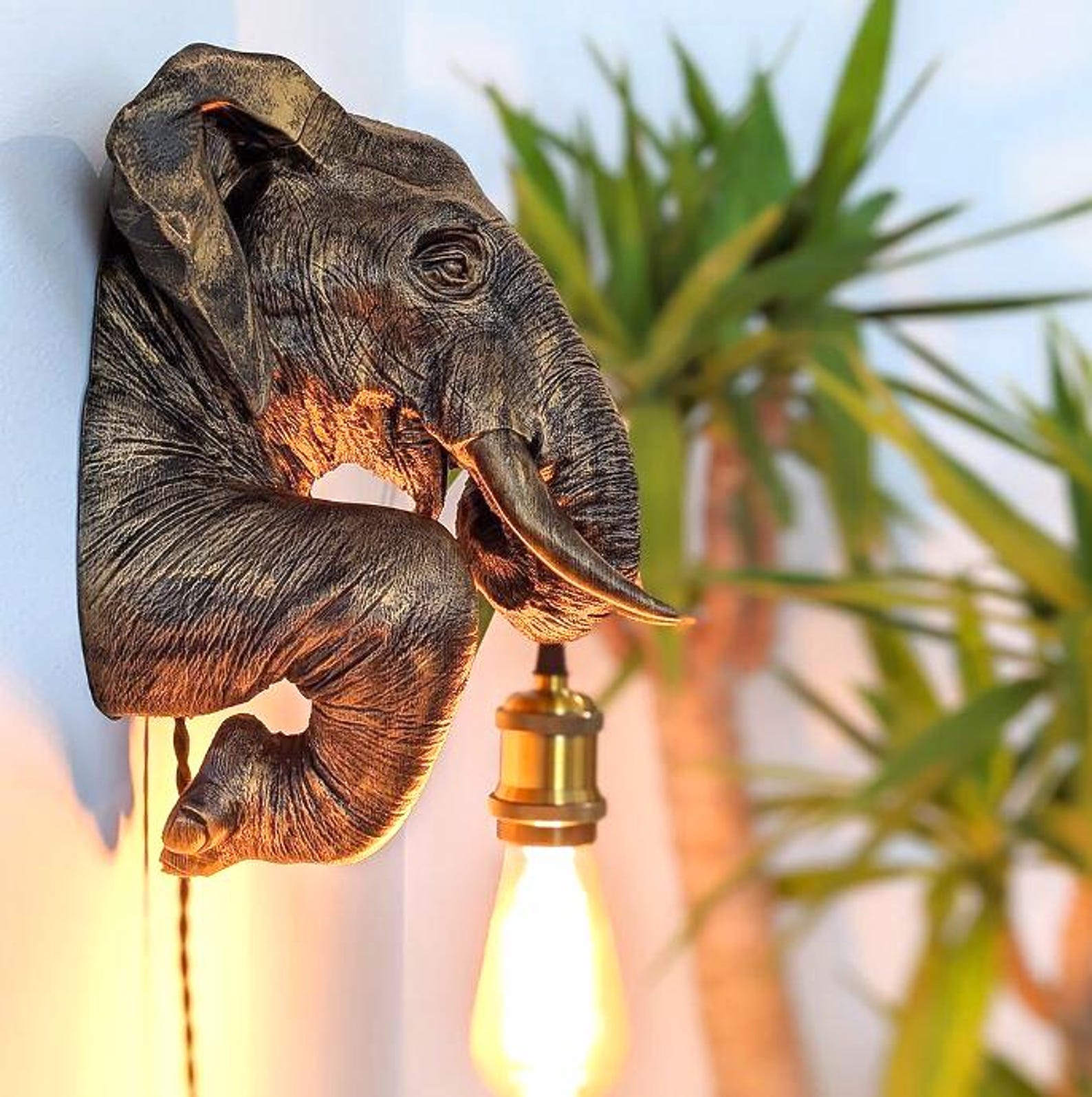Elephant Head Wall Sconce: Boho Safari Decor (11.8 In) - Etsy