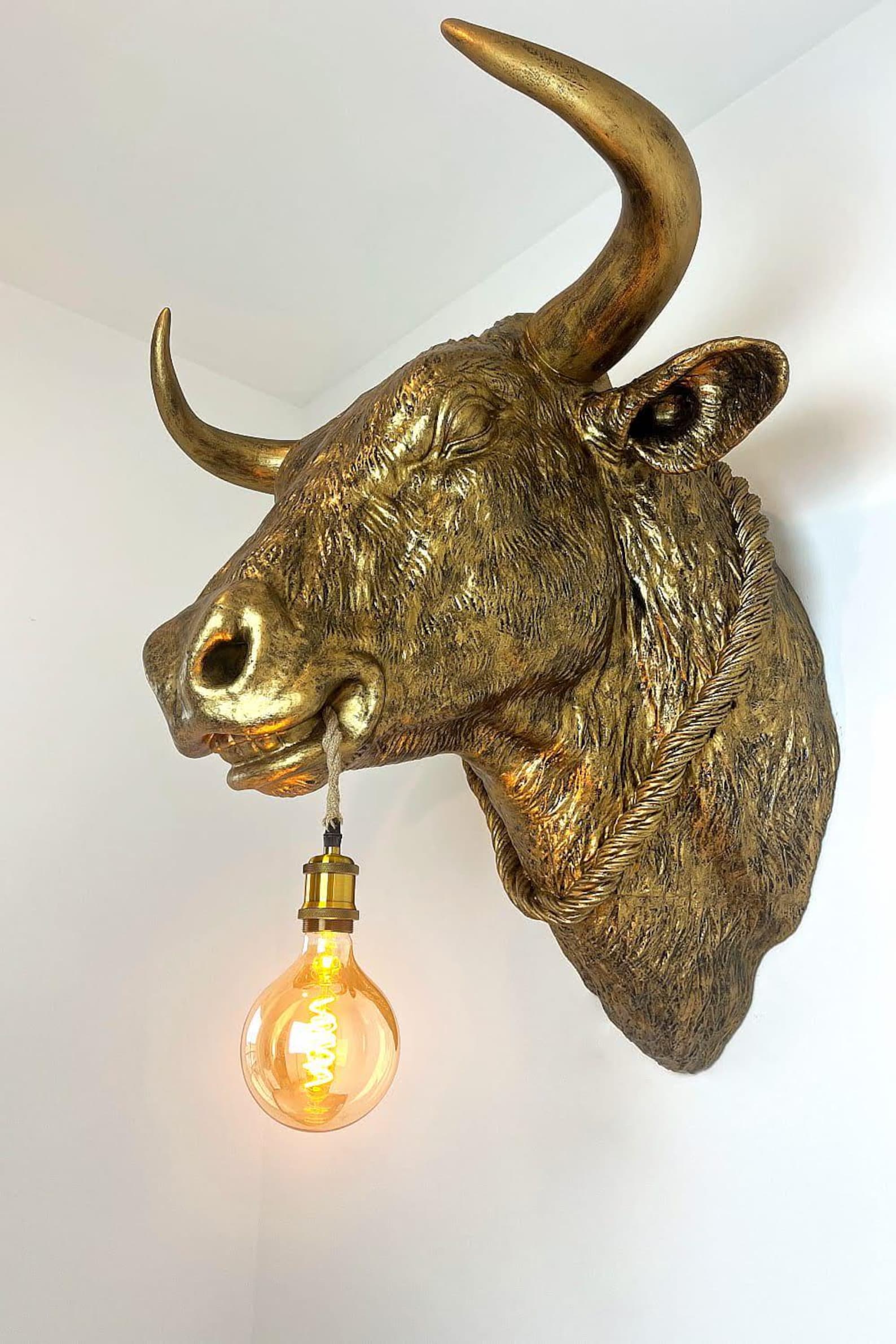 Large Bull Head Wall Light: Rustic Farmhouse Decor - 3D Printed - Etsy