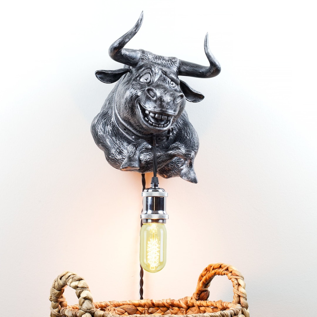 Bull Figurine Wall Hanging Light Sconce, Faux Bull Taxidermy, One of a ...