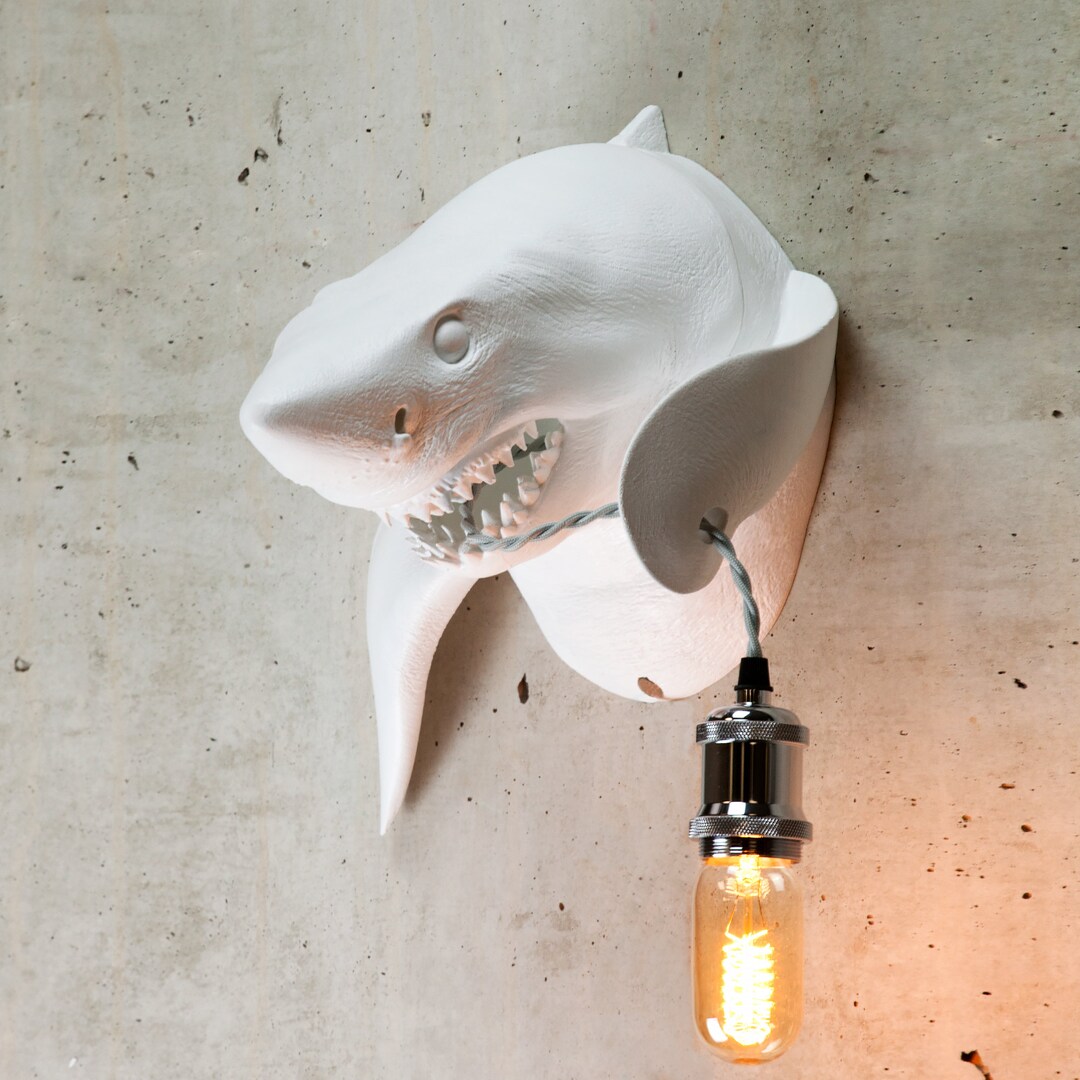 Shark Wall Sconce: White Wall Mount, Sea Lover Gift - Etsy