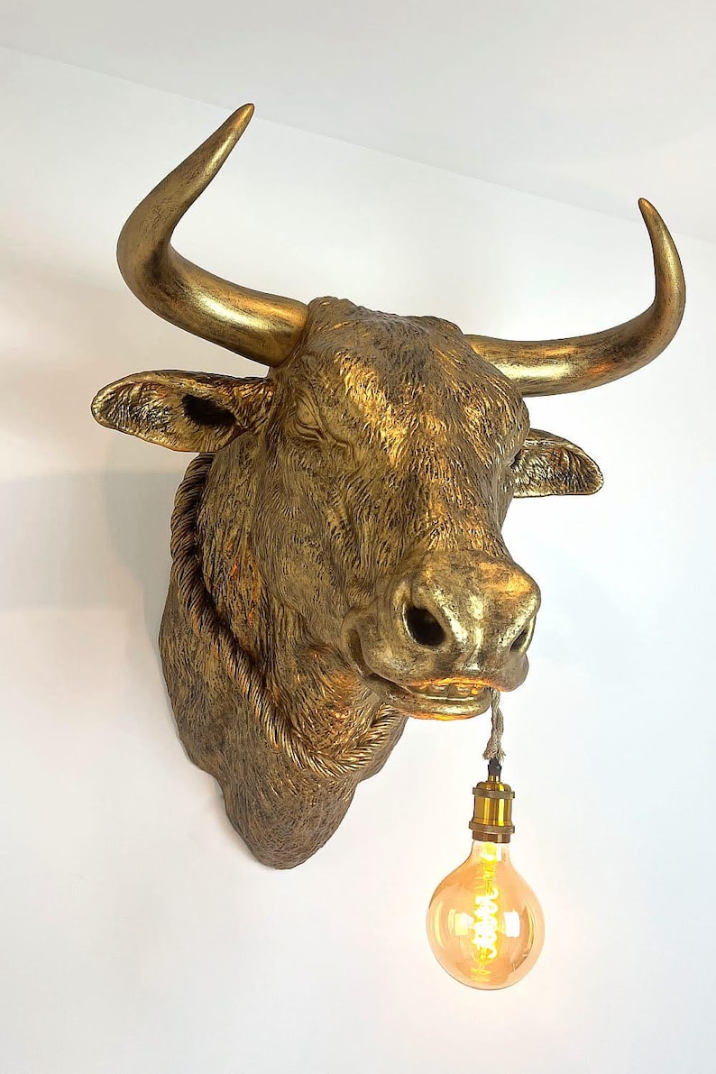 Large Bull Head Wall Light: Rustic Farmhouse Decor - 3D Printed - Etsy