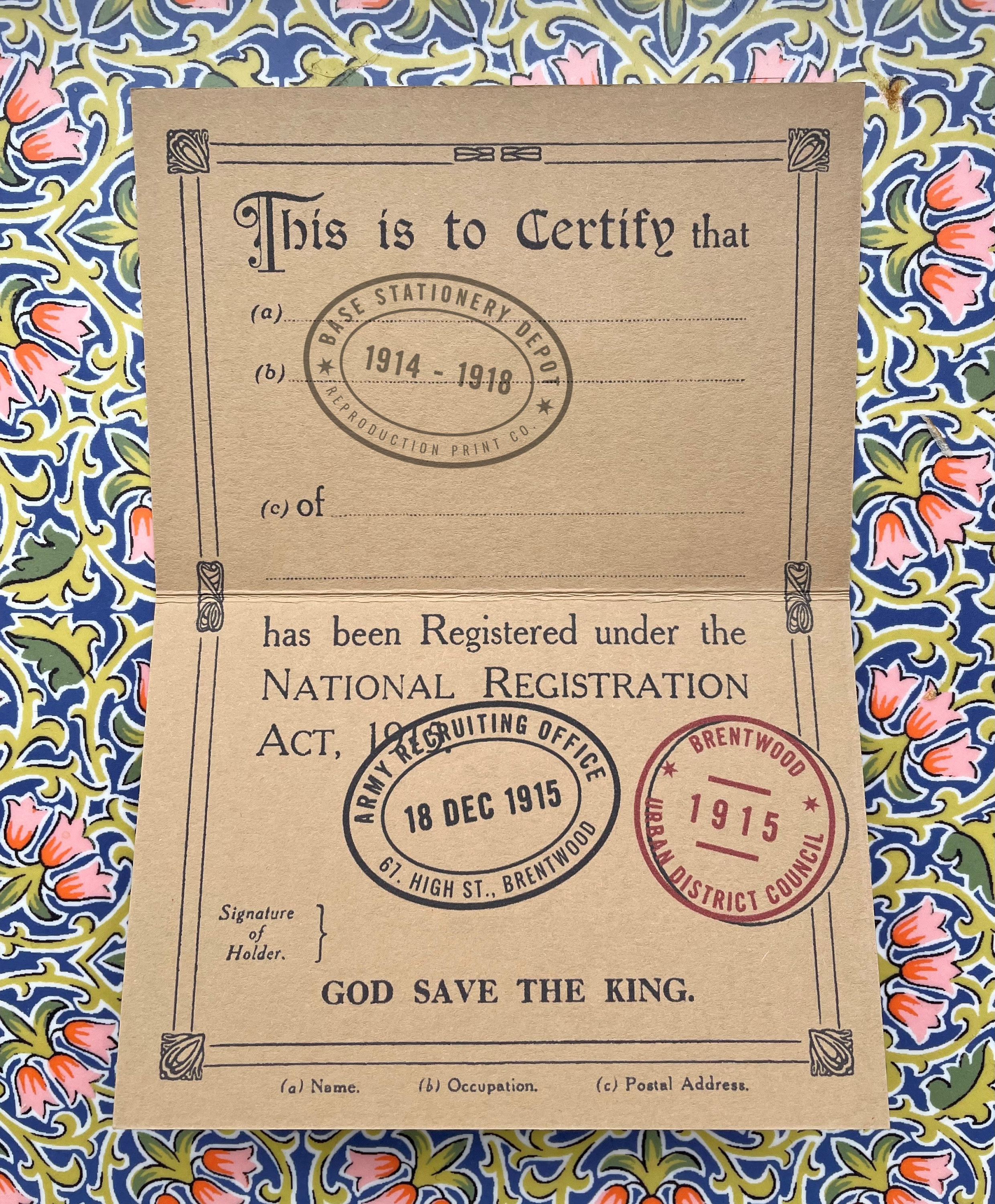 Customised WW1 Identity Card Reproduction National - Etsy