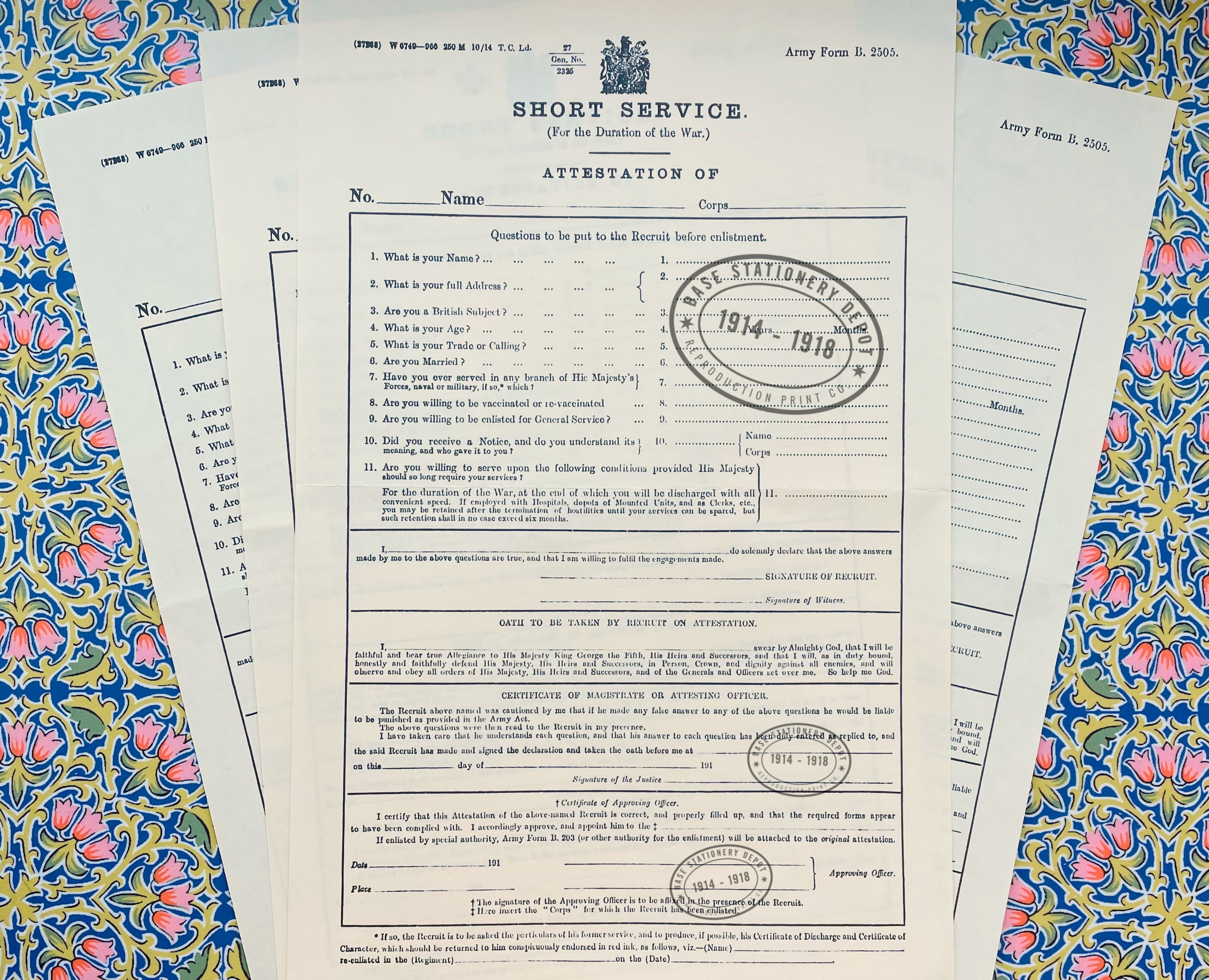 WW1 Recruitment Forms - Great War Attestation - Army Form B. 2505 ...