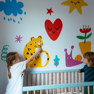 Colorful Shapes and Animals Wall Decal for Kids and Nursery, XL Kids ...
