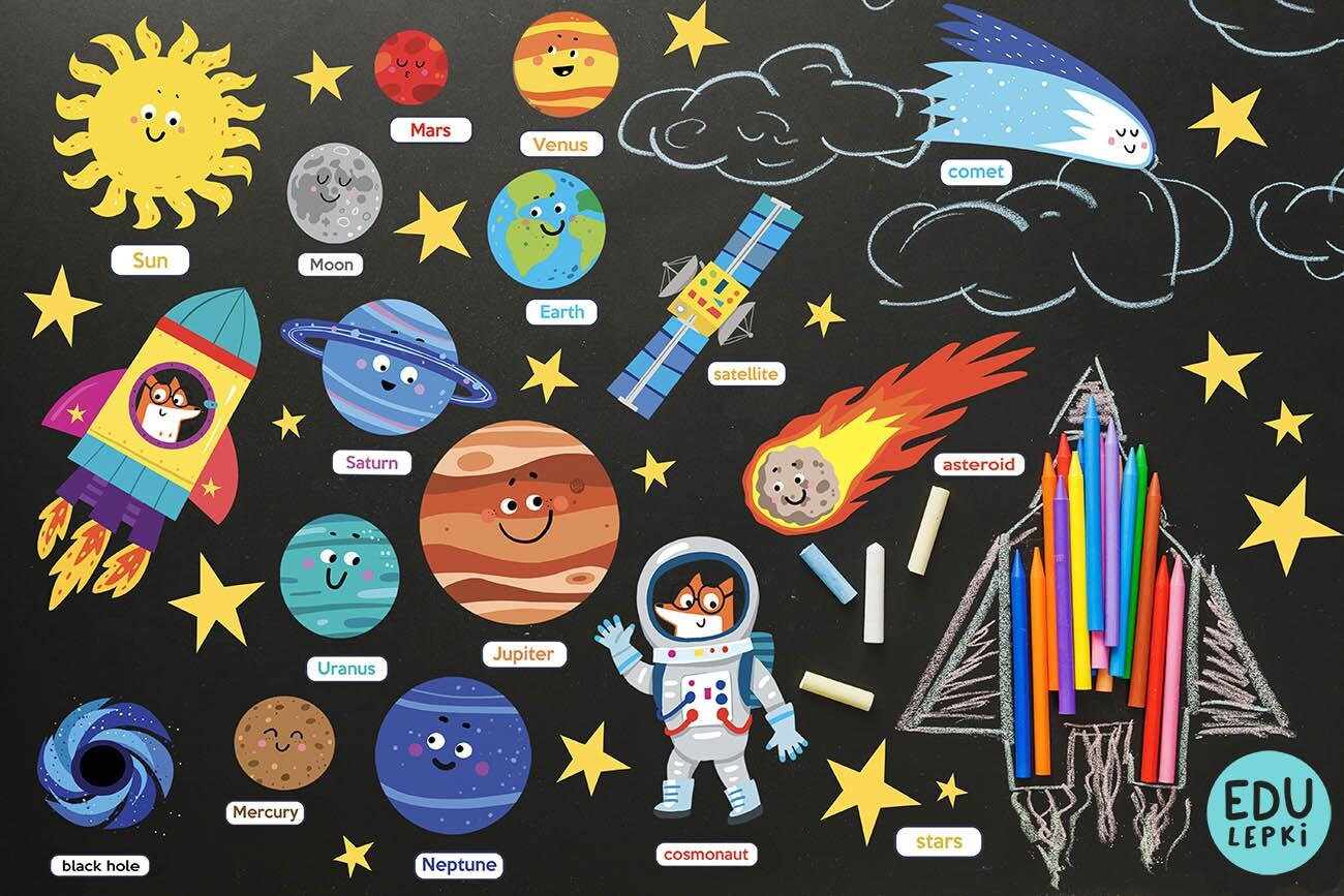 Learning the Cosmic Terms, Planets, Solar System. Removable Stickers ...