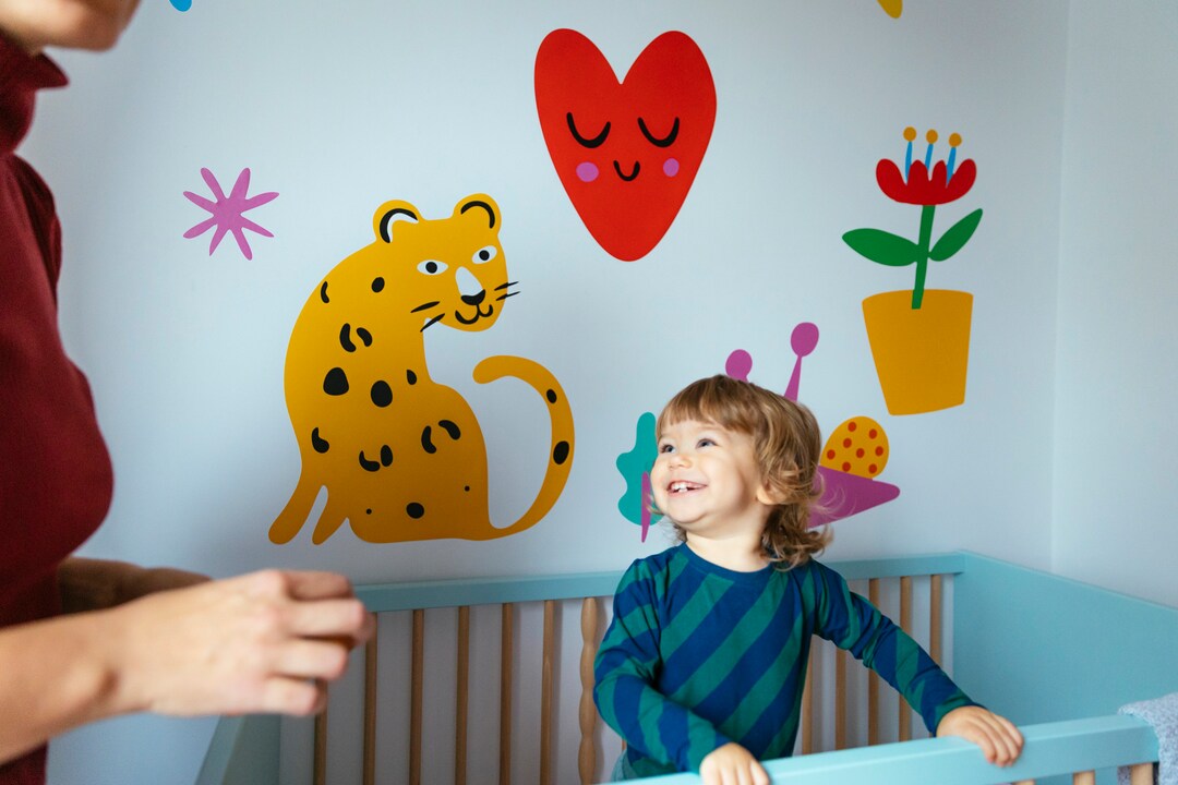 Colorful Shapes and Animals Wall Decal for Kids and Nursery, XL Kids ...