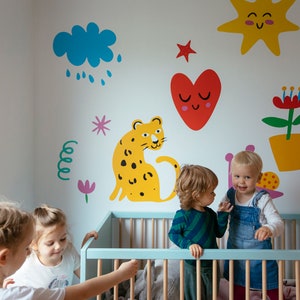 Colorful Shapes and Animals Wall Decal for Kids and Nursery, XL Kids ...