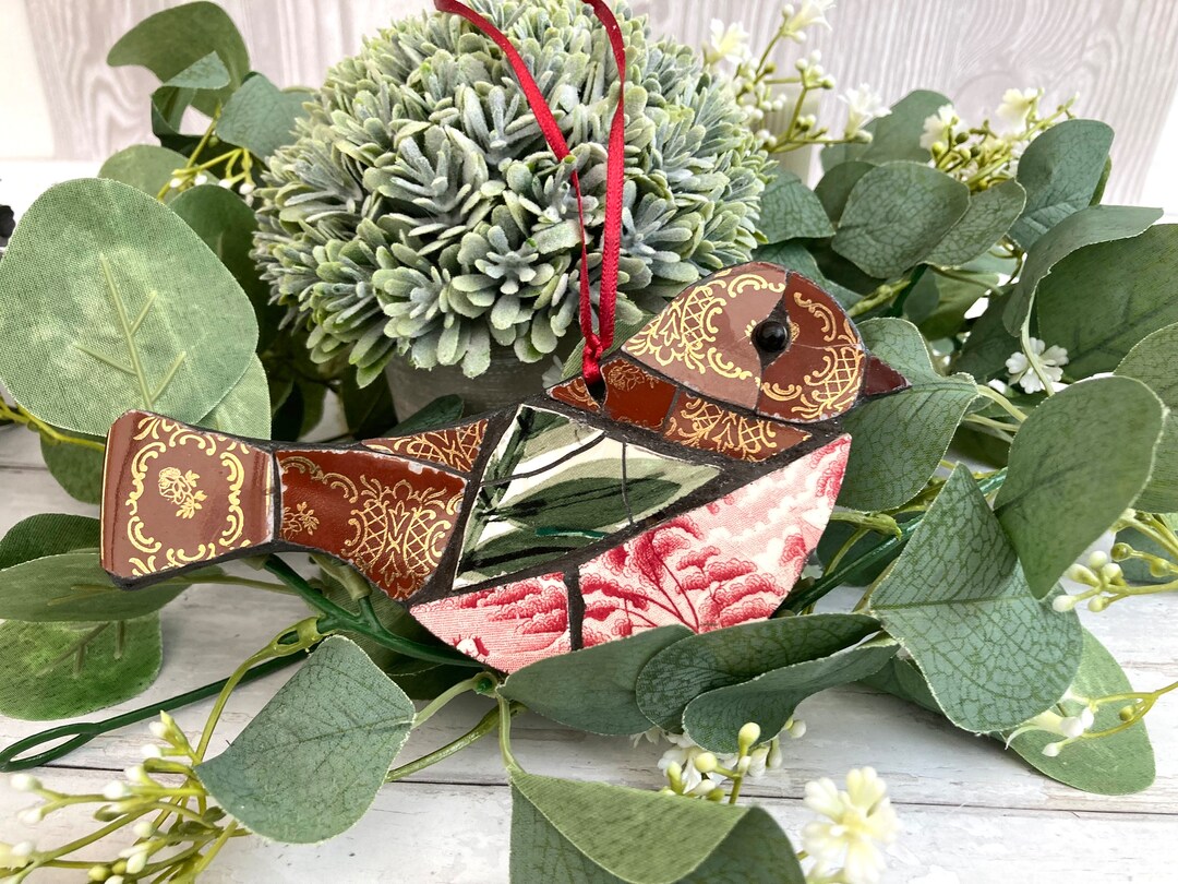 Vintage Mosaic Robin Rustic Style Bird Decoration - Etsy
