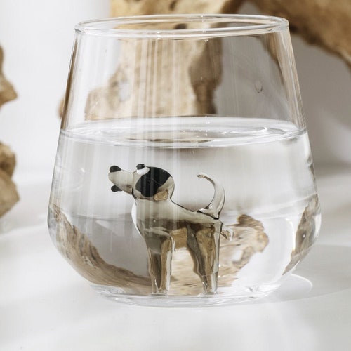 Drinking Glass With Glass Dog Figurine Dog Gift Dog Lover - Etsy