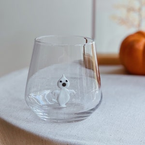 Drinking Glass With Handmade Ghost Figure, Happy Halloween, Friendly ...