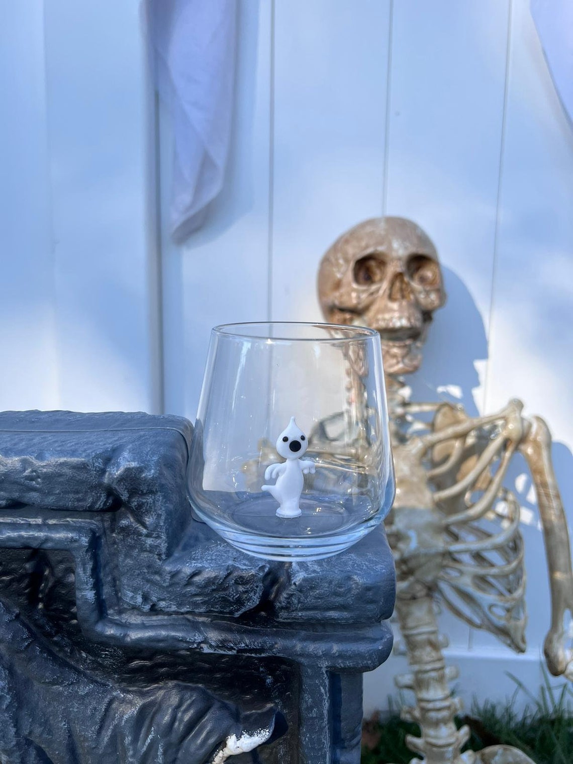 Drinking Glass With Handmade Ghost Figure Happy Halloween | Etsy